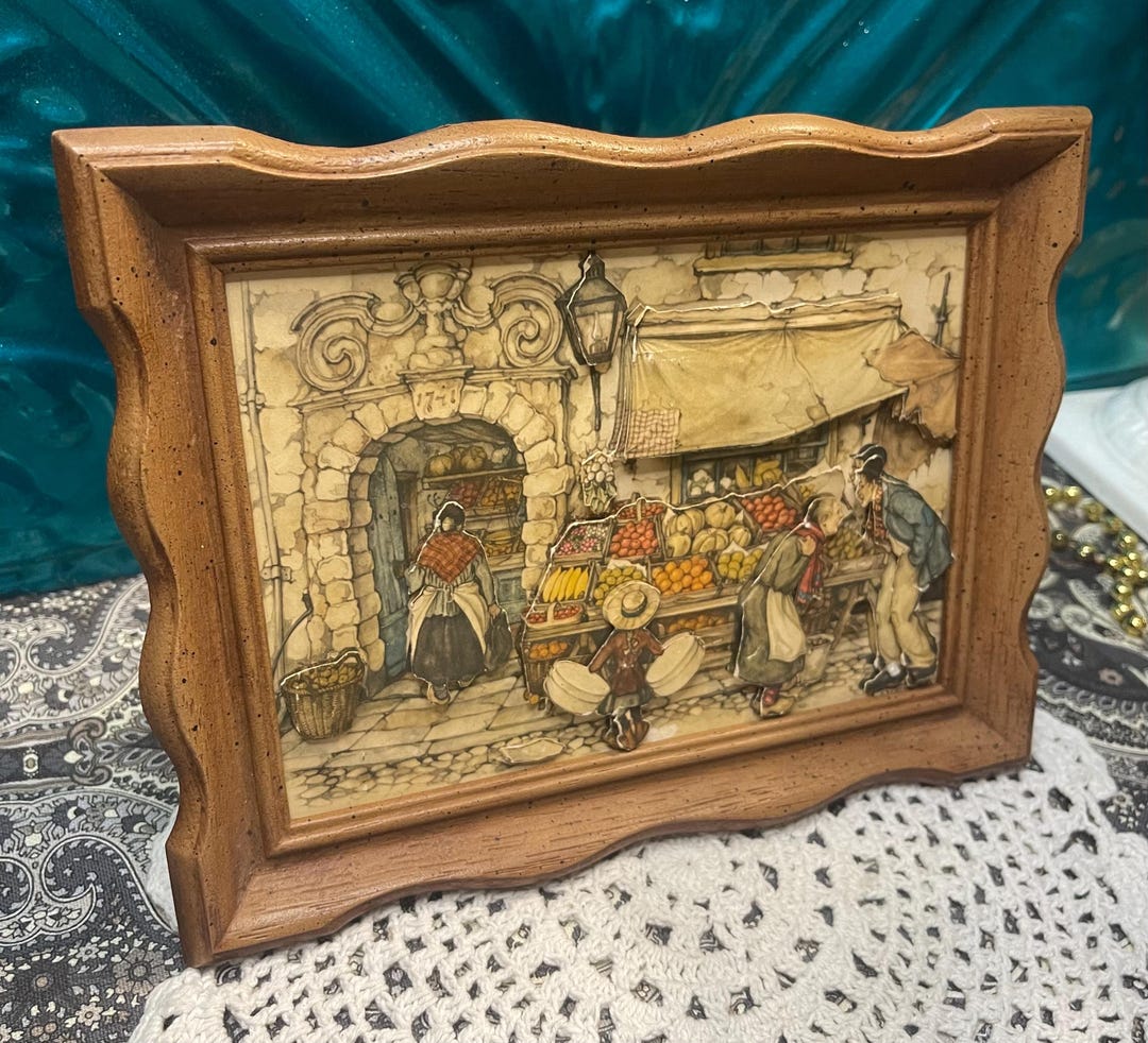 Vintage 3D Paper Art in Wood Look Plastic Frame - Aged - Etsy