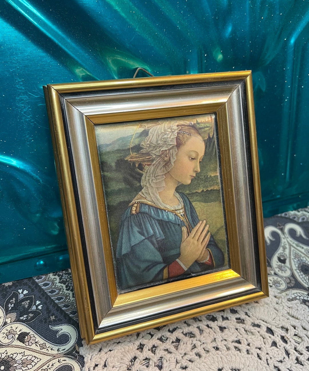 Vintage Small Gold and Silver Tone Frame With Virgin Mary Puffed Print ...