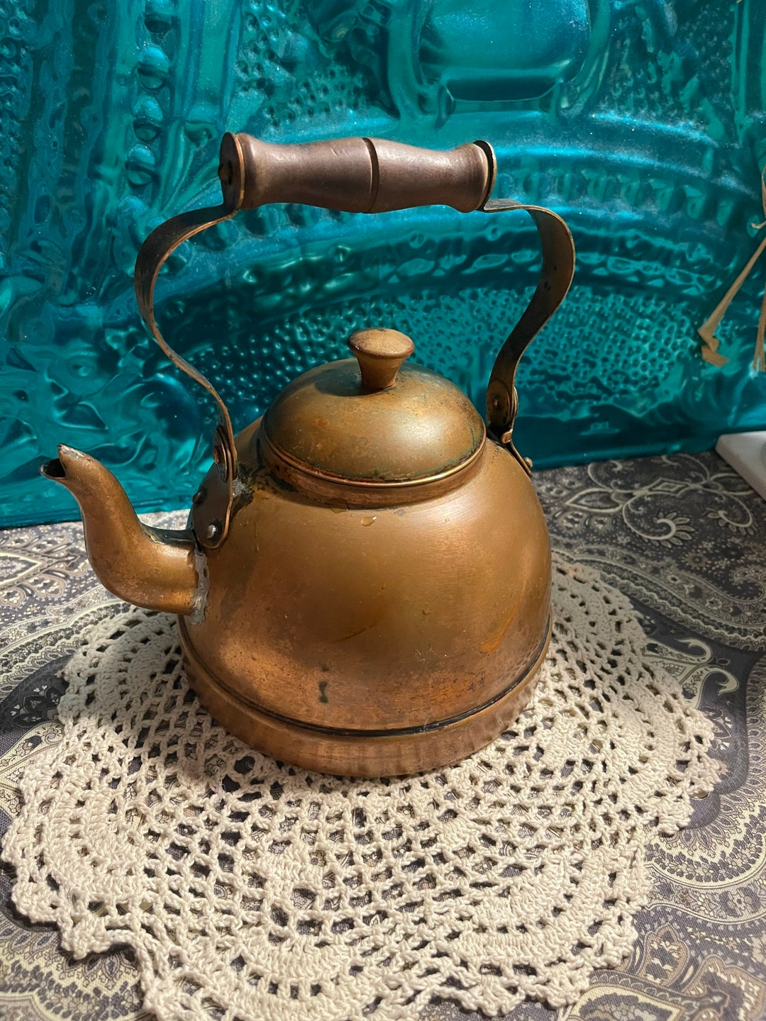 Vintage Rustic Copper Kettle With Wood Handle- Decor- for Decorative ...