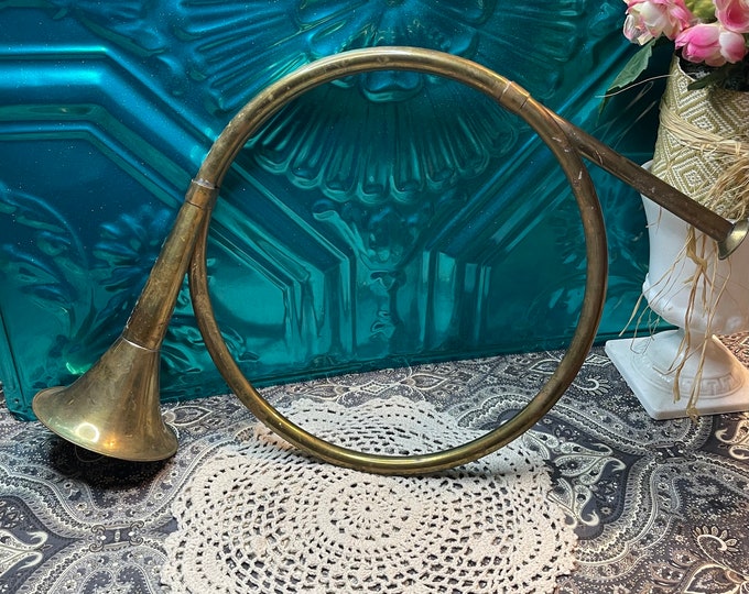 Vintage Large Brass French Horn Wall Decor - Lots of Wear - Aged Patina ...