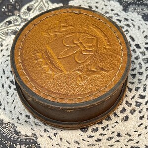 Vintage Small Round Leather- or Leather Look Box With Crest- Fleur De ...
