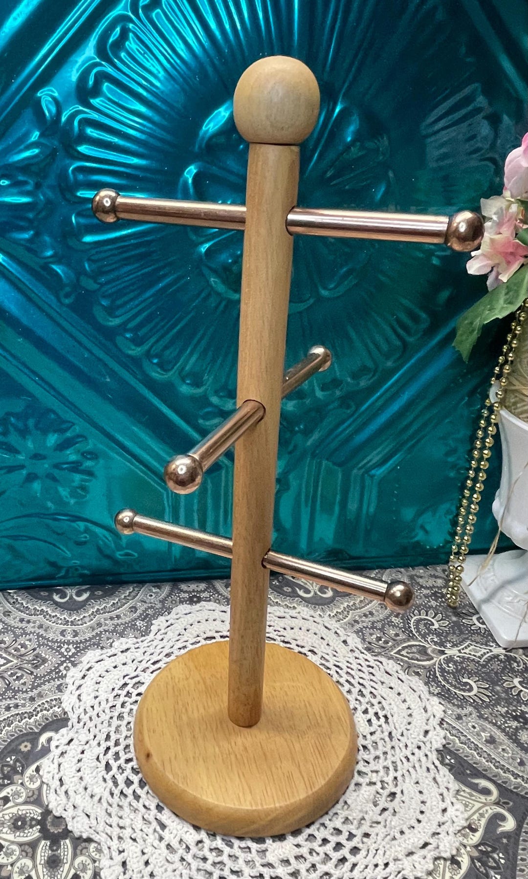Vintage 1980’s Wood and Copper Mug Holder- Mug Hanger- Mug Storage - Etsy