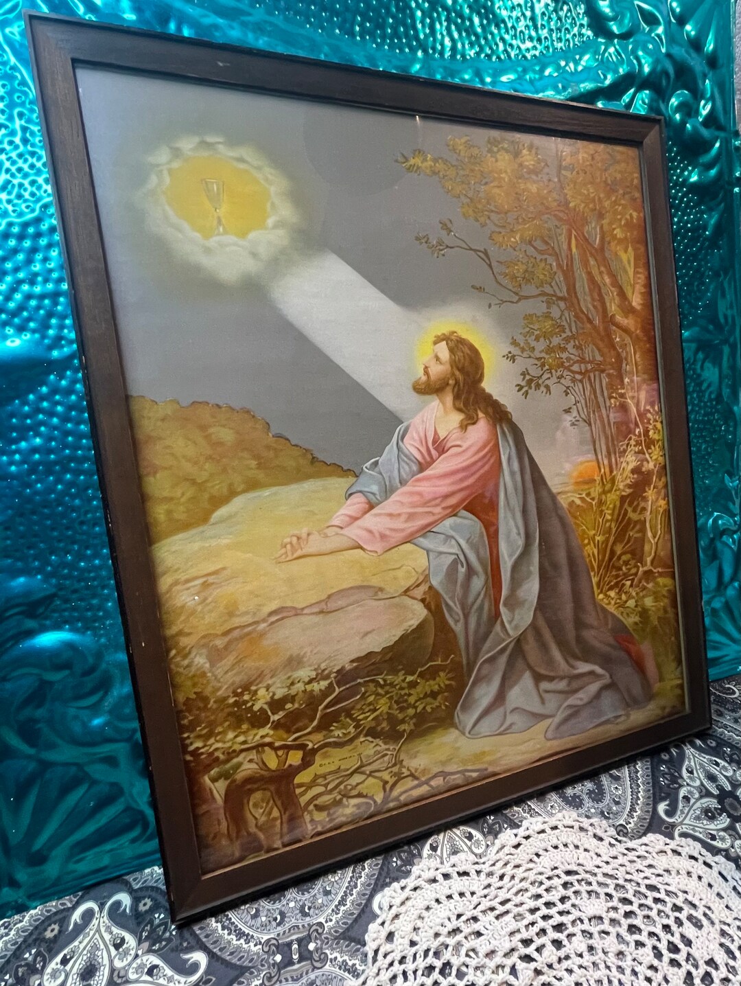 Vintage Framed Jesus Print in Clearly Aged Wood Frame - Etsy