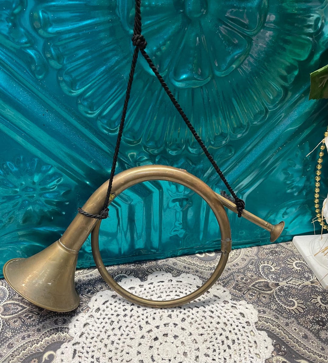 Vintage Hanging Brass French Horn Wall Decor- Aged - Etsy