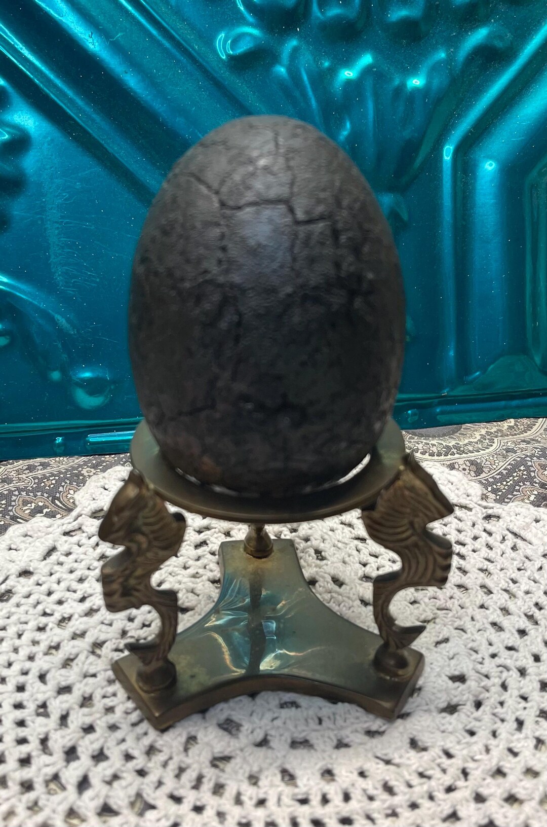 Vintage Small Aged Brass Stand - With Decorative Egg - Etsy