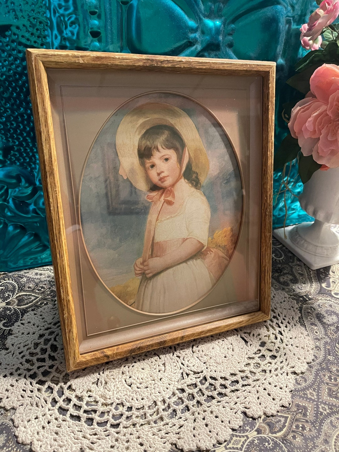 Vintage Shadow Box Style Wood Frame With Print of Victorian Style Girl ...