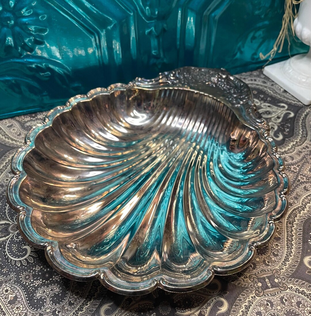 Vintage Ornate Silver Plated Clam Shell Bowl - Dish- Aged - Etsy