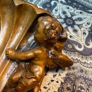 Vintage Lightweight Wood Cherub Wall Decor - Small Wall Pocket- Set of ...