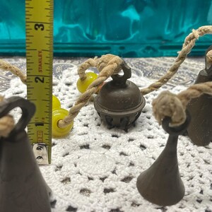 Vintage Small Unique Brass Bells Set of 5 on Worn String- Missing ...