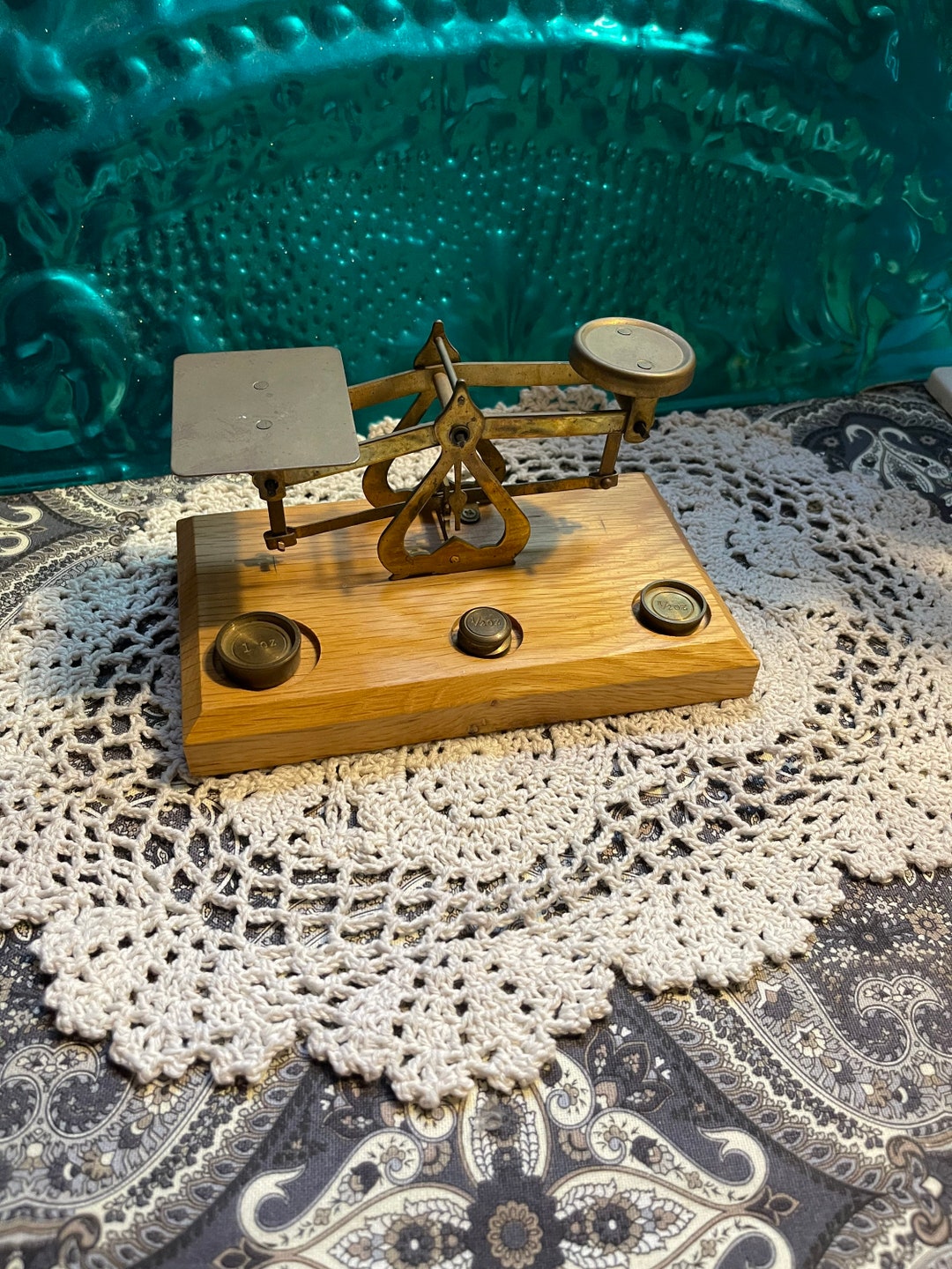 Vintage Brass Wood Scale With 3 Weights - Letter Scale - Etsy