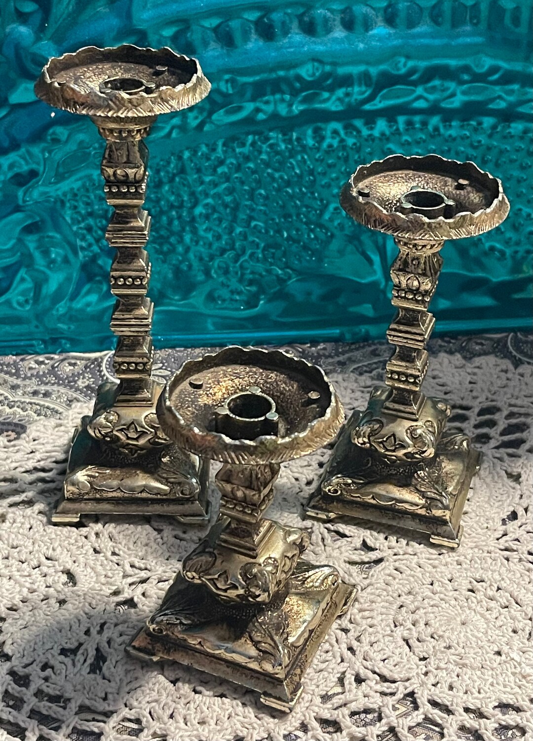 Vintage Ornate Metal Candlesticks for Small Candle or Sphere Holder Set ...