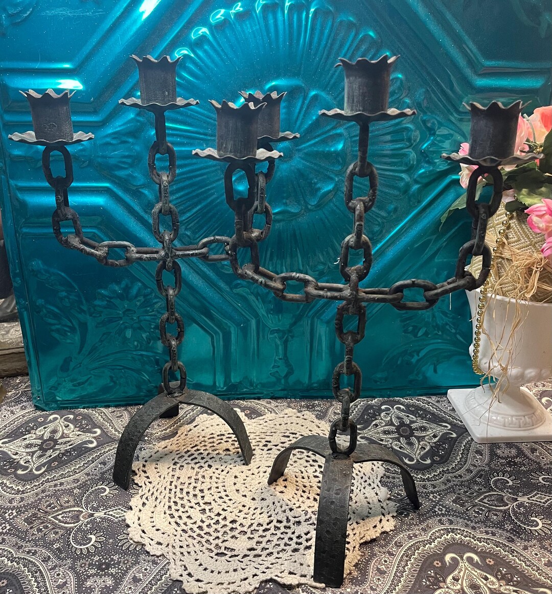 Vintage Metal Chain Candelabras - Set of 2 - Gothic- Medieval Style - Etsy