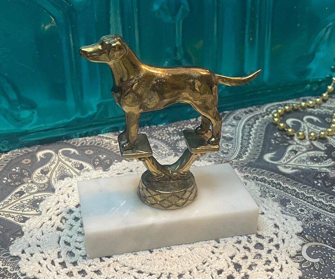 Vintage Small Brass Dog Trophy on Marble Base - Etsy
