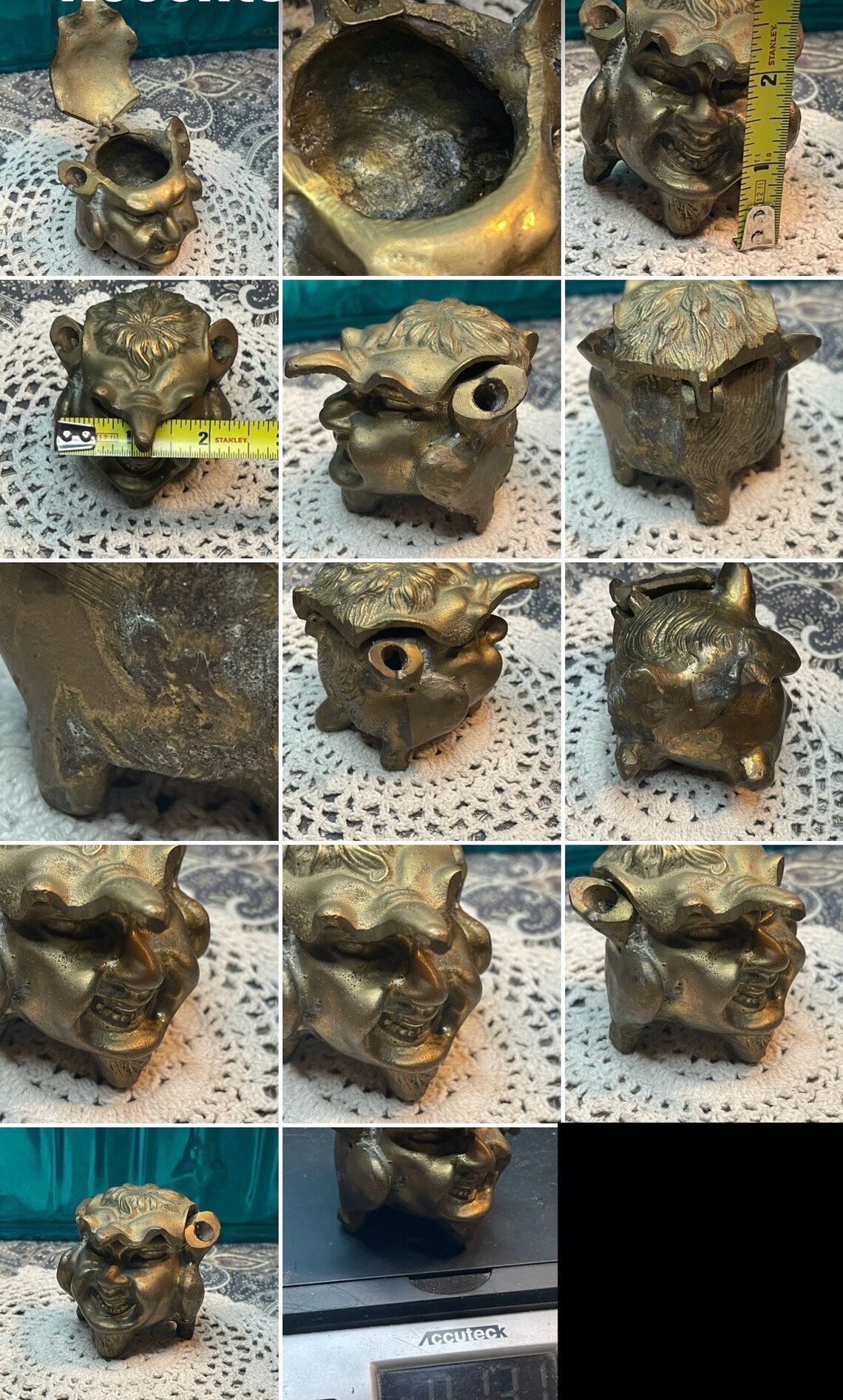 Antique Small Unique Goblin- Imp- Figural Brass Inkwell - No Insert ...