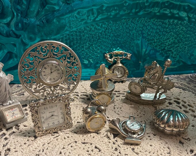 Vintage Silver and Gold Tone Metal and Miniature Clocks - Not Tested ...