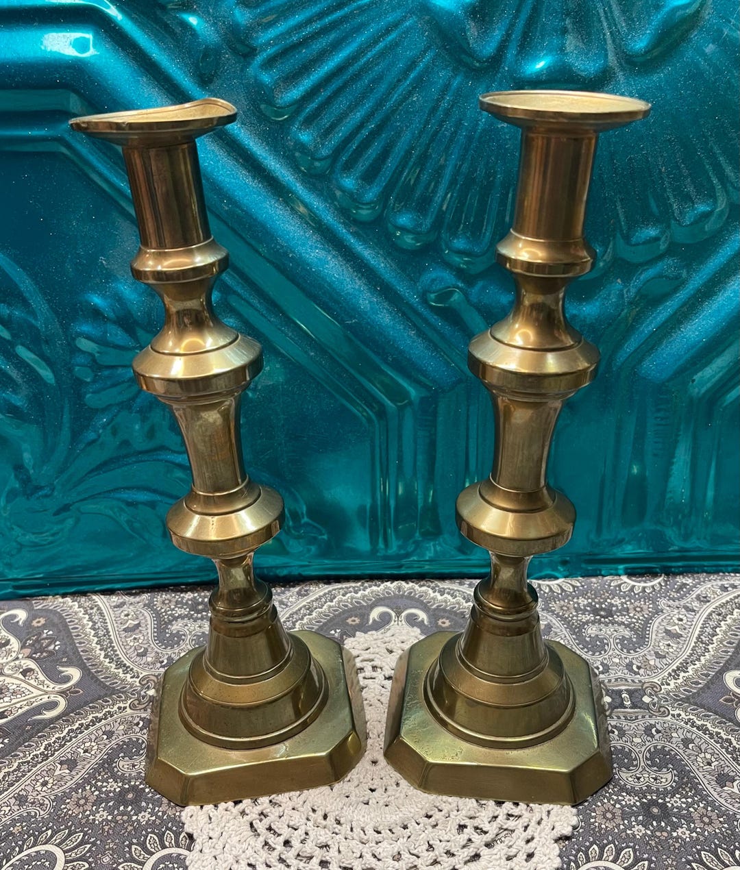 Vintage Pair of Brass Candlesticks- Aged- Some Bending - Etsy
