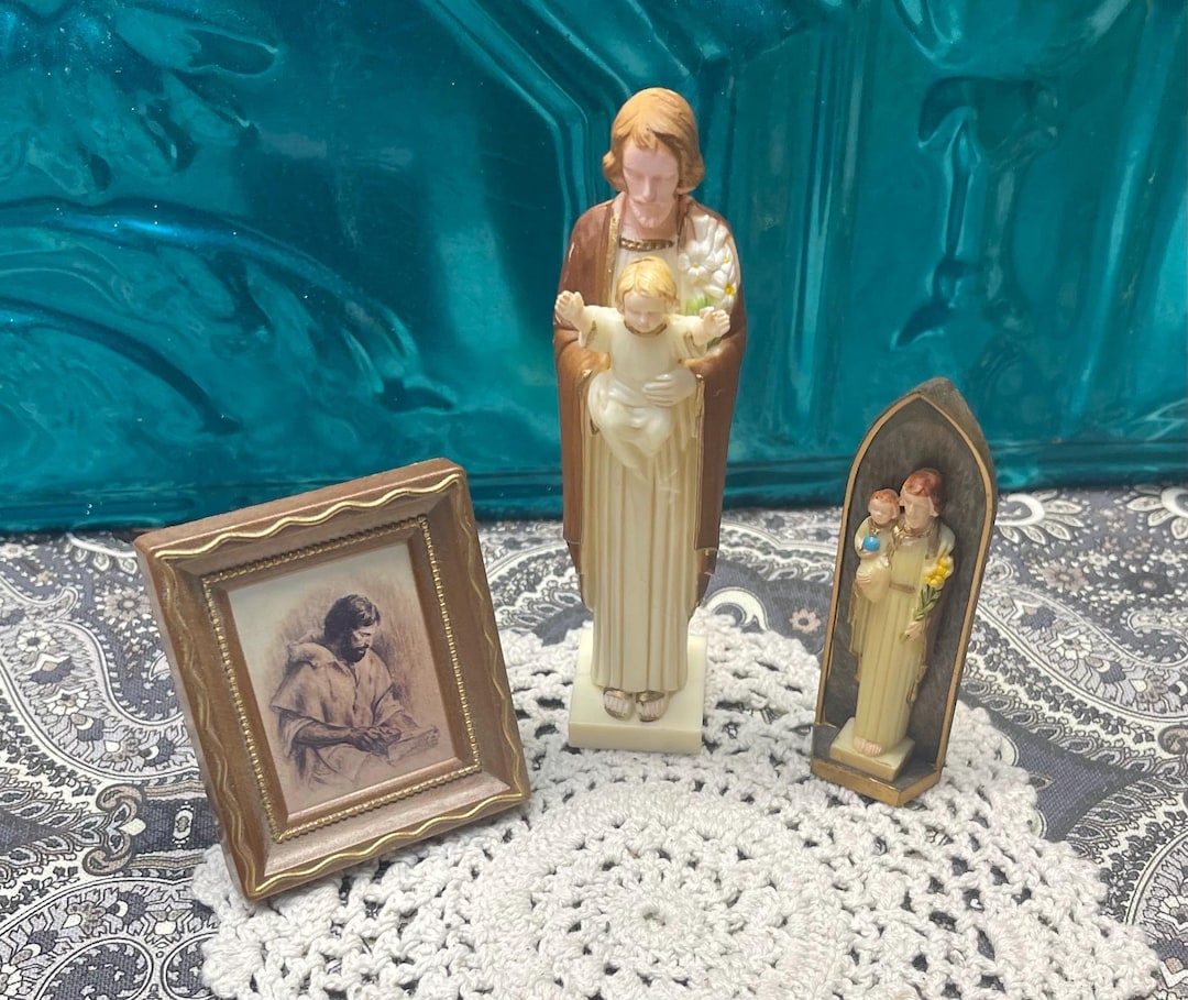 3 Religious Vintage Plastic Statues and Frame- Jesus- St Joseph - Etsy
