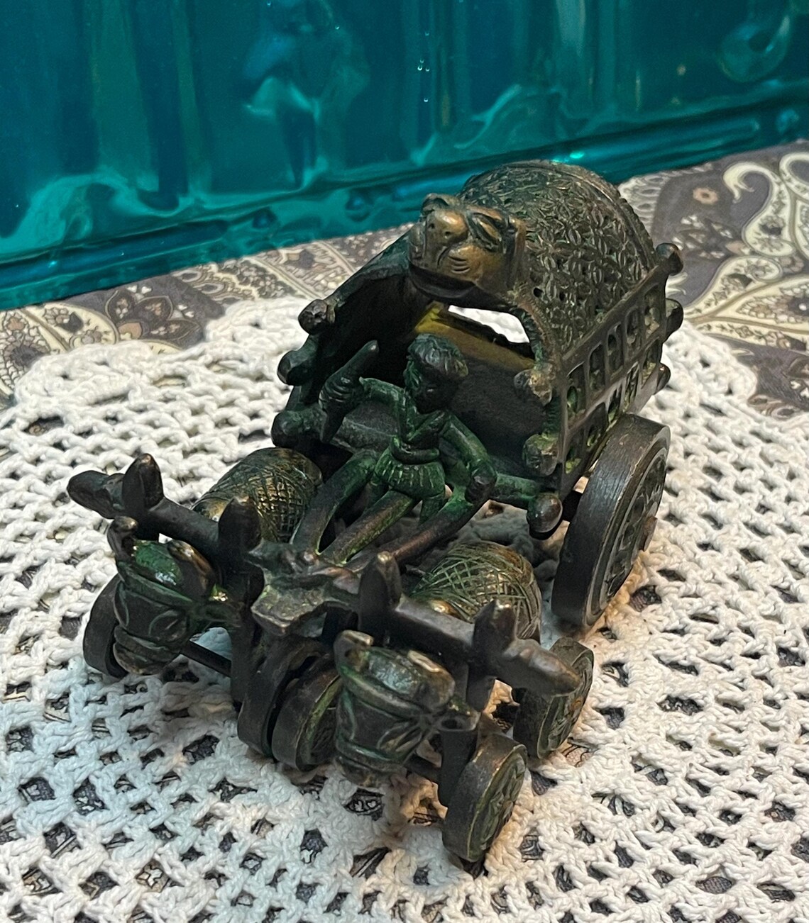 Antique or Vintage Bronze or Bronze Tone Bulls Pulling Cart Figurine ...