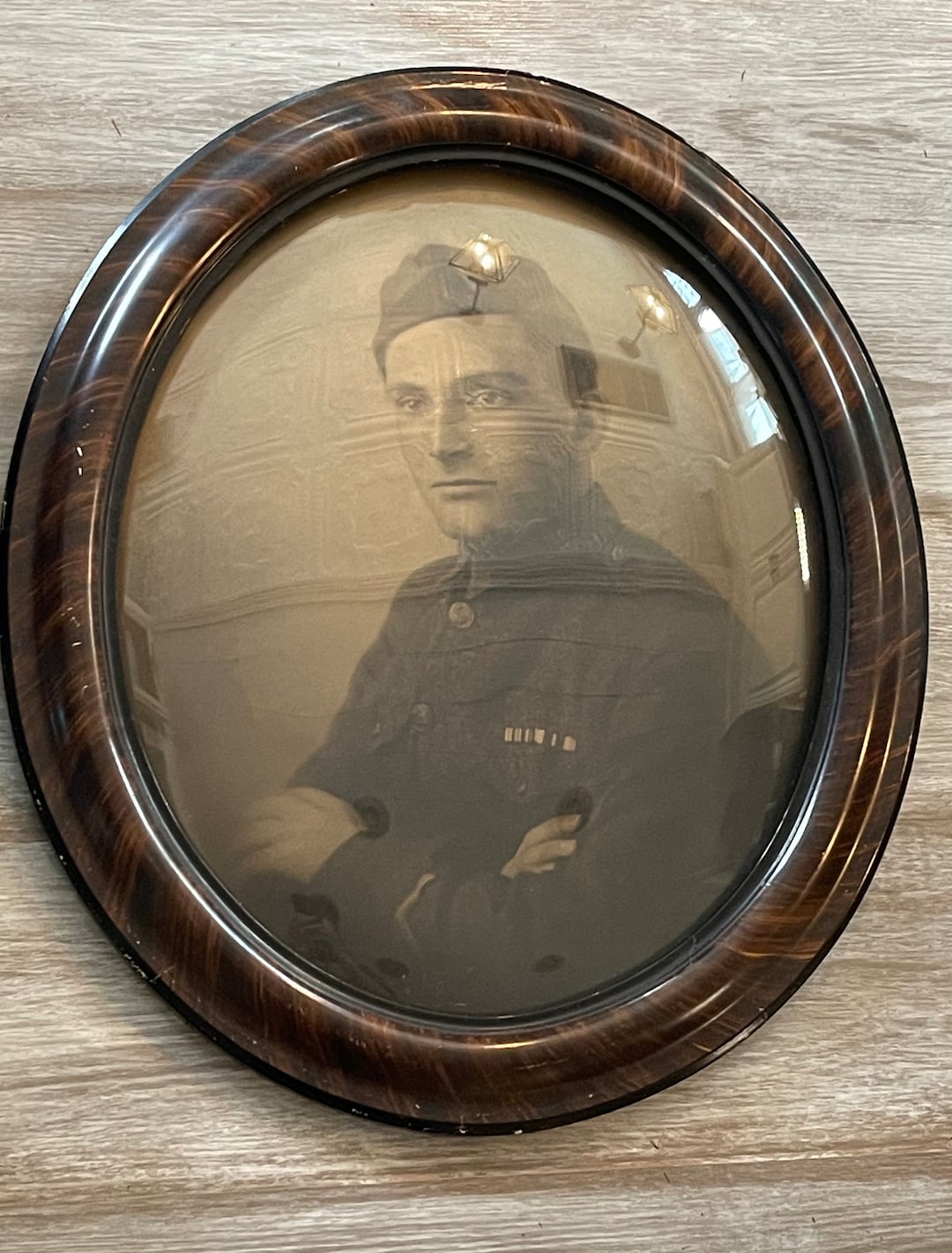 Antique Large Convex - Bubble Glass Wood Frame With Gentleman- Photo ...