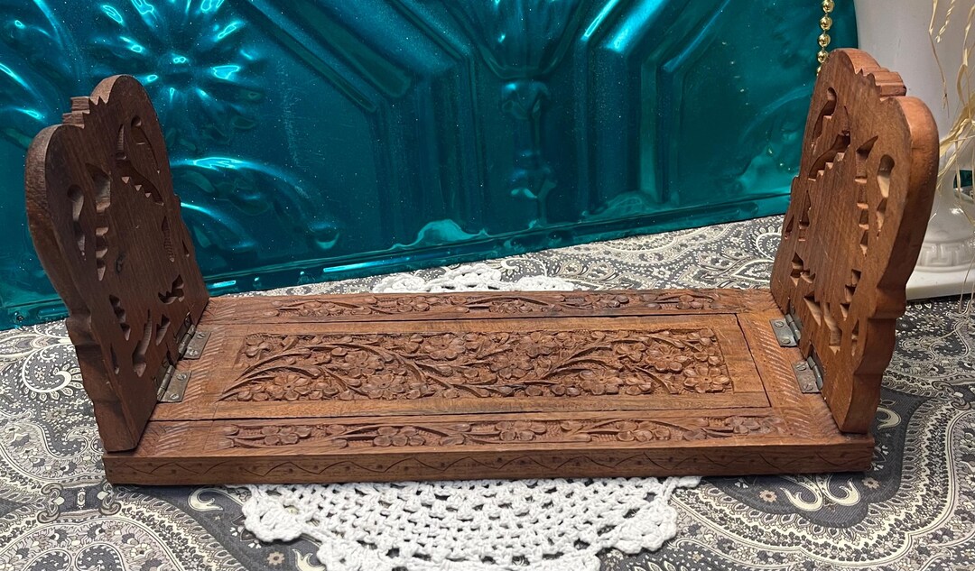Vintage Carved Wood Folding Expandable Book Rack- Stand - Bookends - Etsy