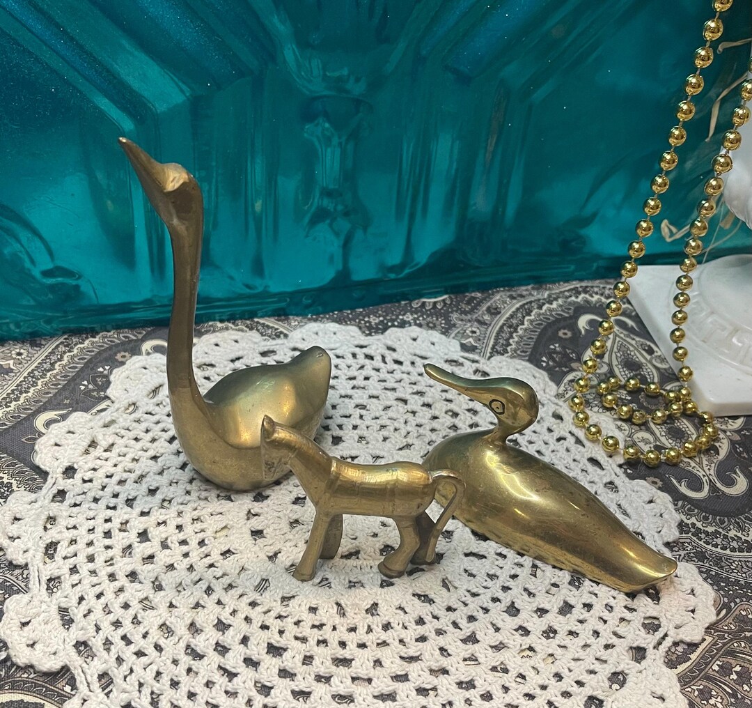 Vintage Set of 3 Small Brass Animals- Swan- Horse- Duck- Aged - Etsy