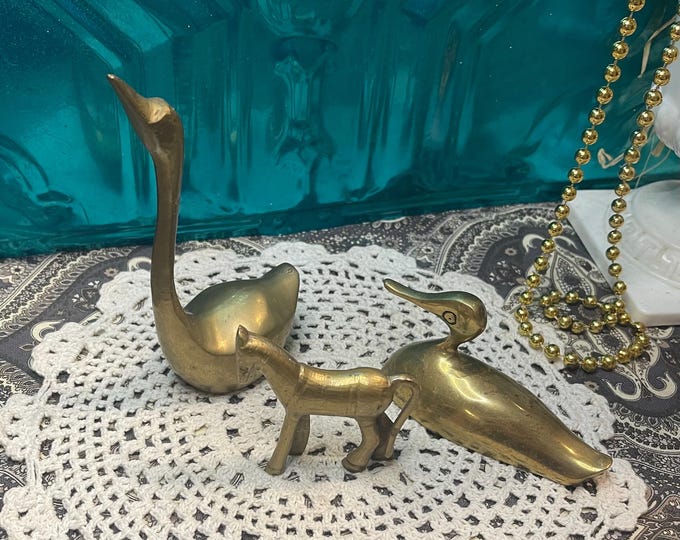 Vintage Set of 3 Small Brass Animals- Swan- Horse- Duck- Aged - Etsy