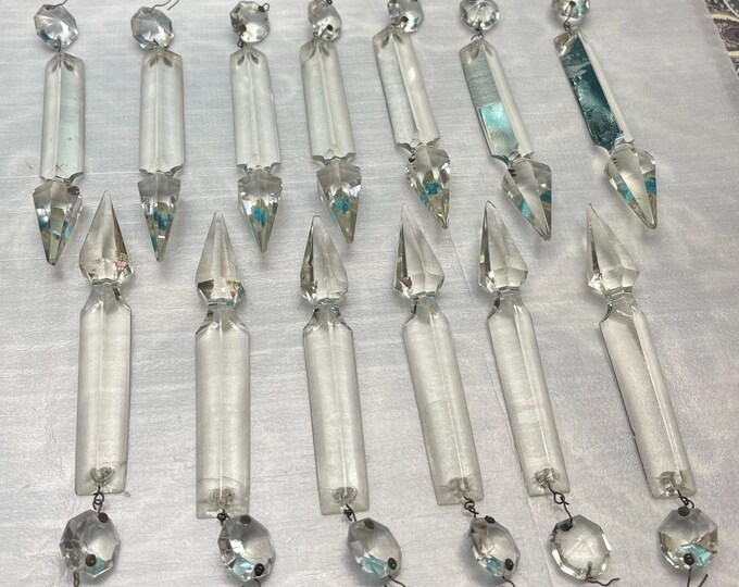 Antique Glass Prisms - Chandelier Prisms- Lamp Prisms -set of 13 - Aged ...