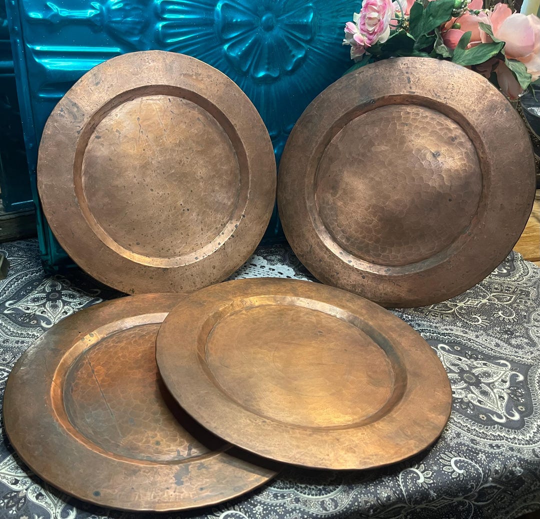 Vintage Heavy Hammered Copper Charger Plates - Set of 4- Aged - Etsy