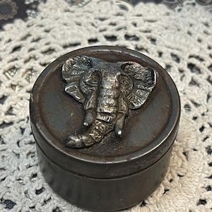 Vintage Small Tin With Pewter Elephant on Lid- Clearly Showing Its Age ...
