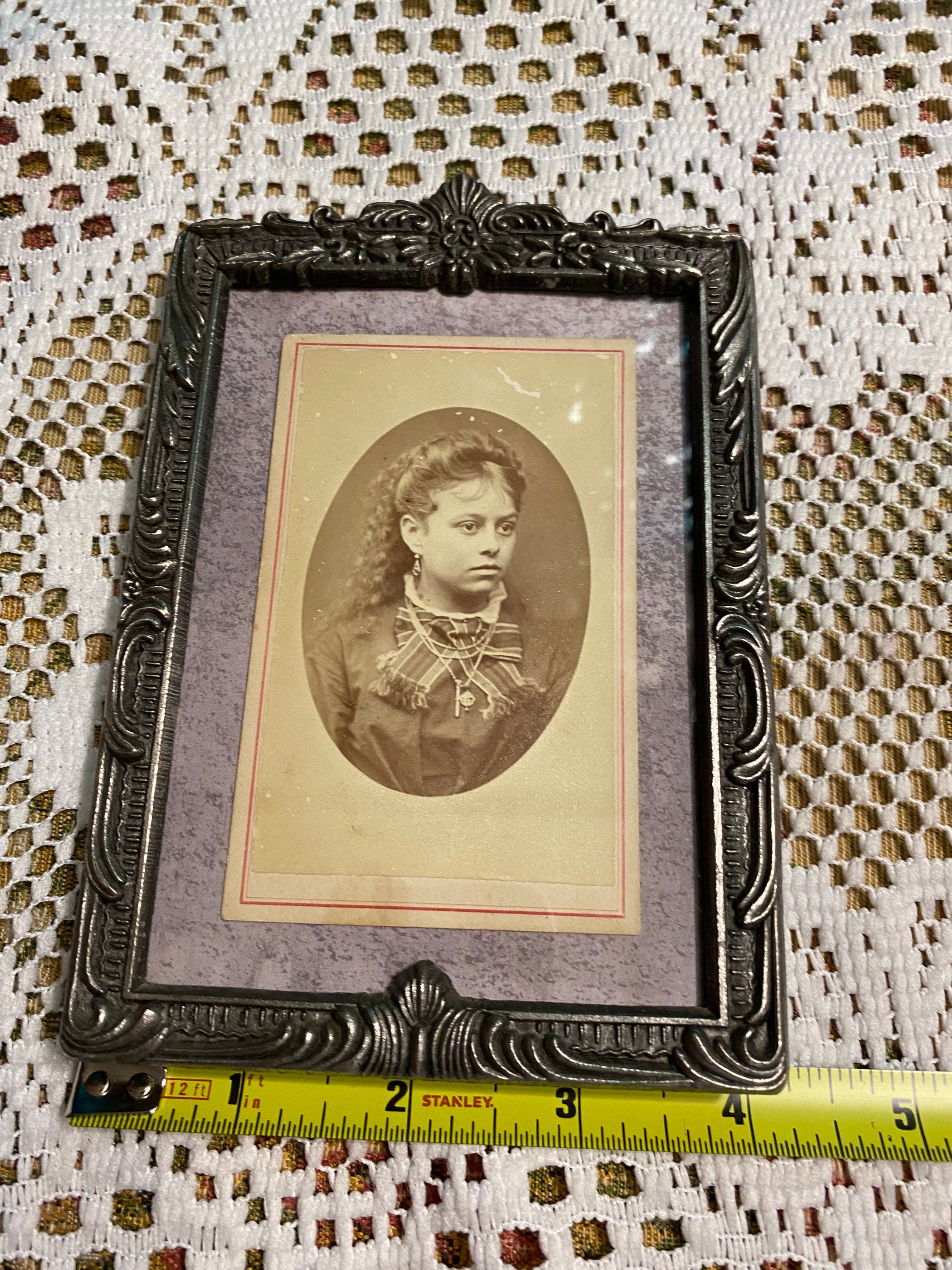 Antique Victorian photo card in ornate vintage metal frame | Etsy
