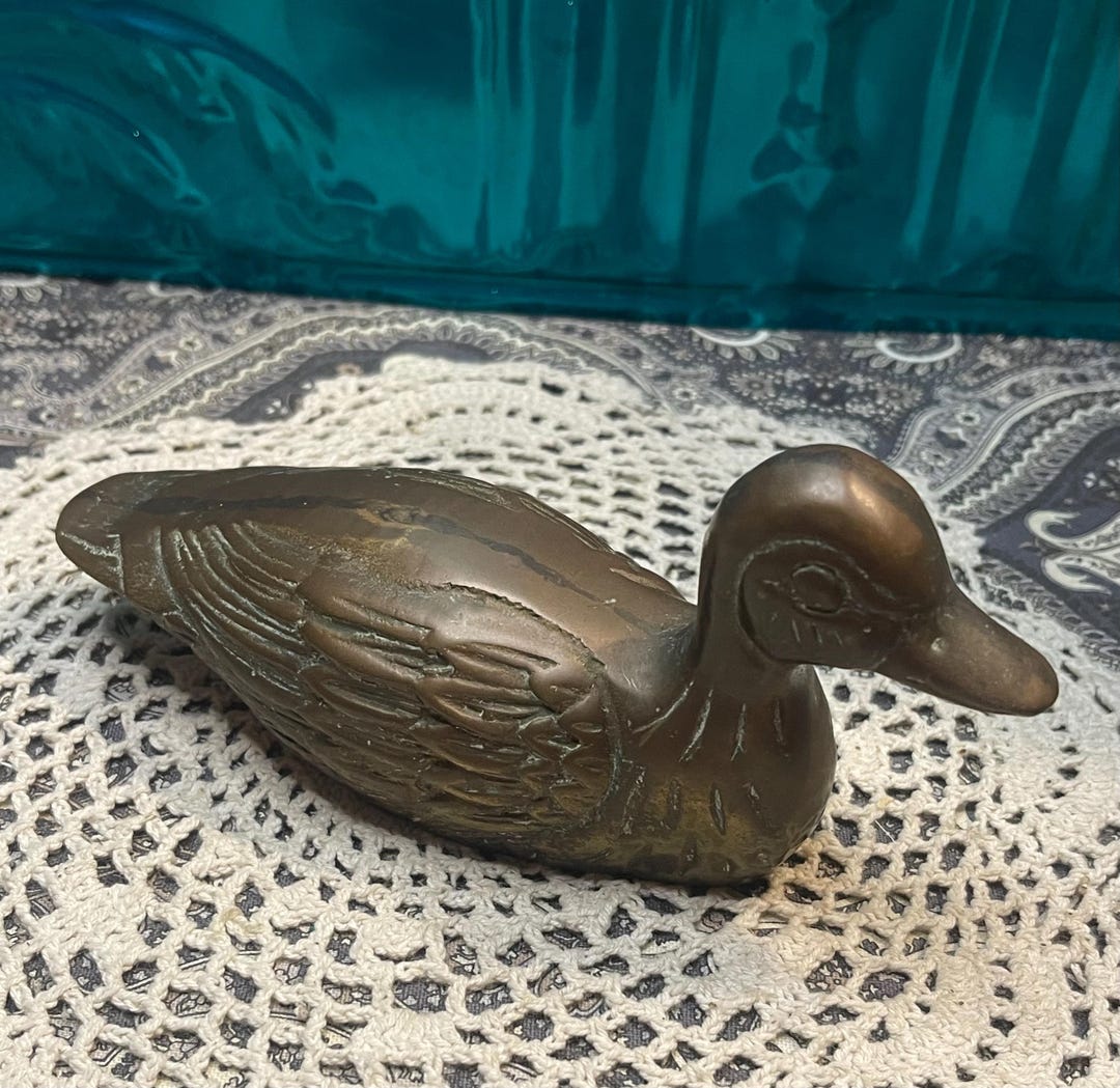 Vintage Heavy Aged Brass Duck Figurine Paperweight - Etsy