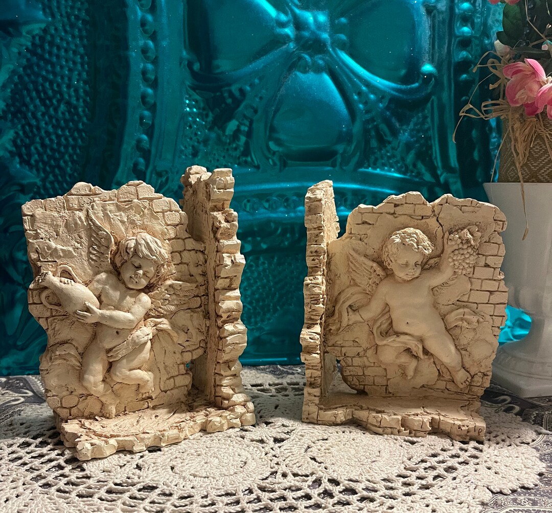 Vintage Heavy Resin Cherub Bookends - Etsy