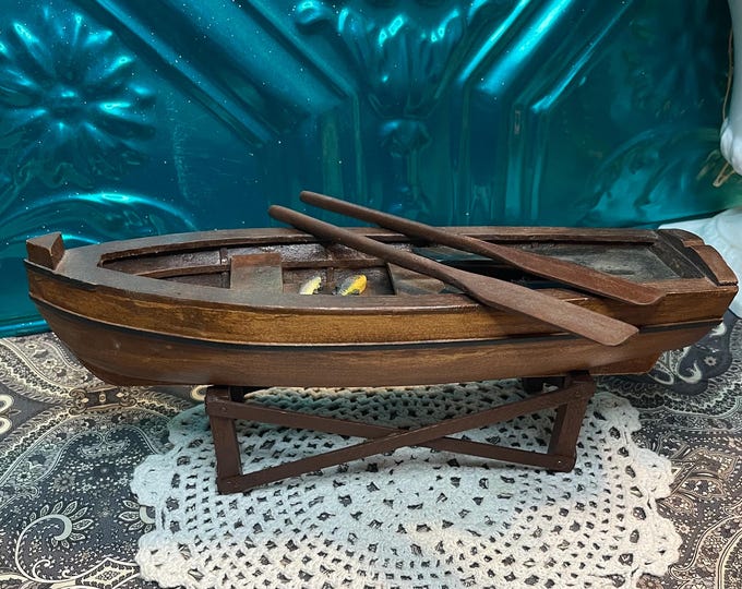 Vintage Wood Row Boat With Stand With Paddles - Etsy