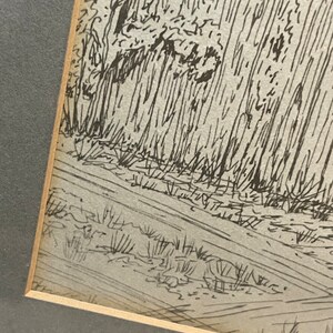 Vintage Wood Framed Signed Drawing or Print of Drawing - Farm Scene ...