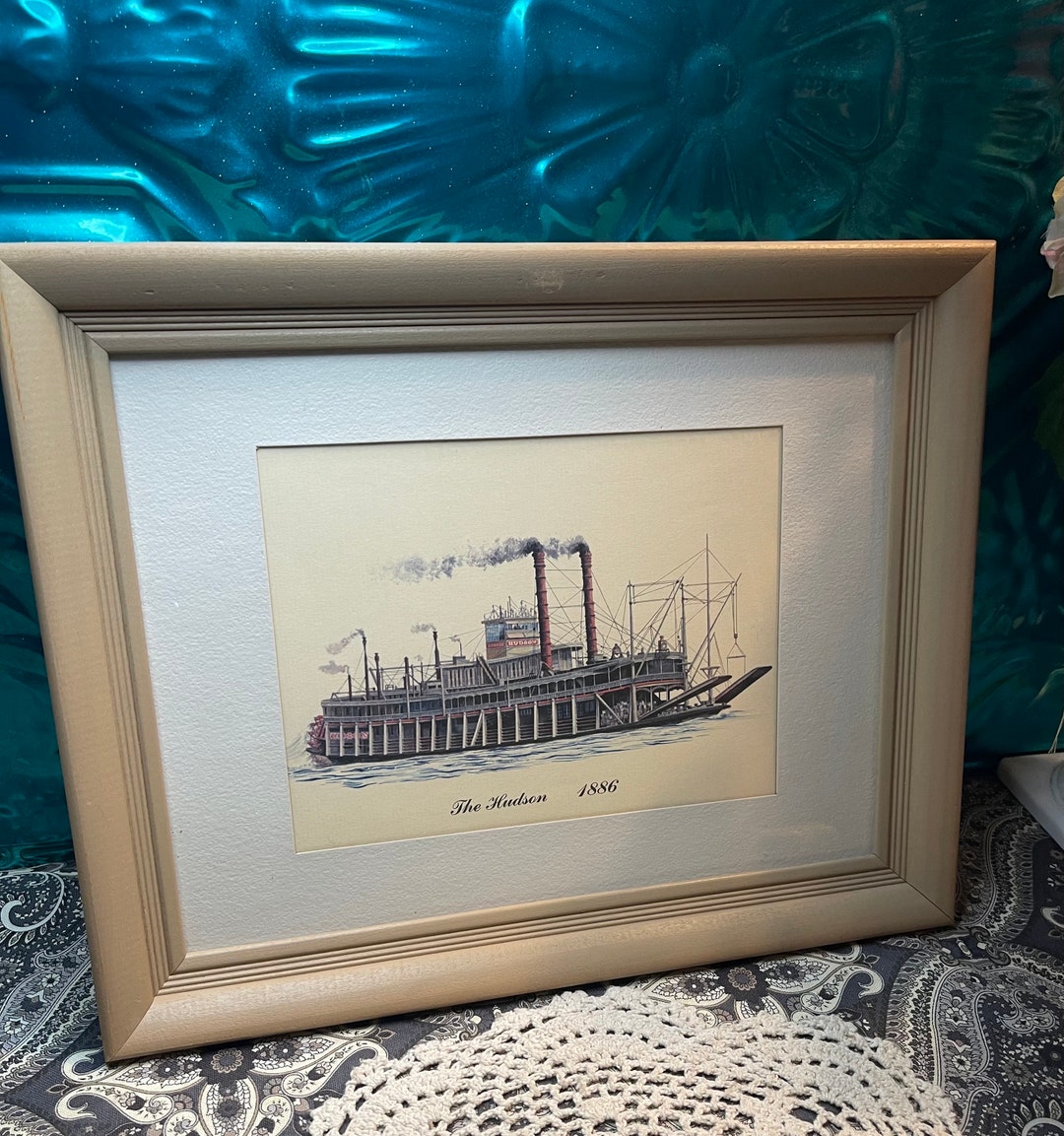 Vintage Wood Framed Steamboat Print Textured Matting - Etsy