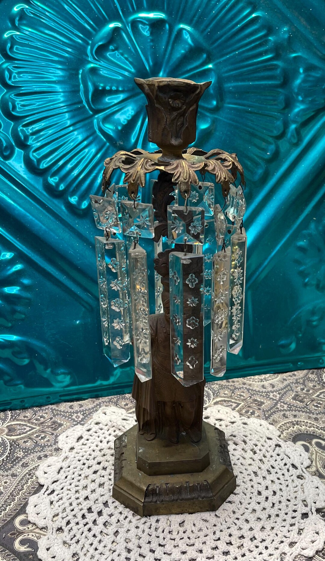 Antique Heavy 2.14 Lbs Ornate Brass or Brass Tone Metal Candle Holder ...