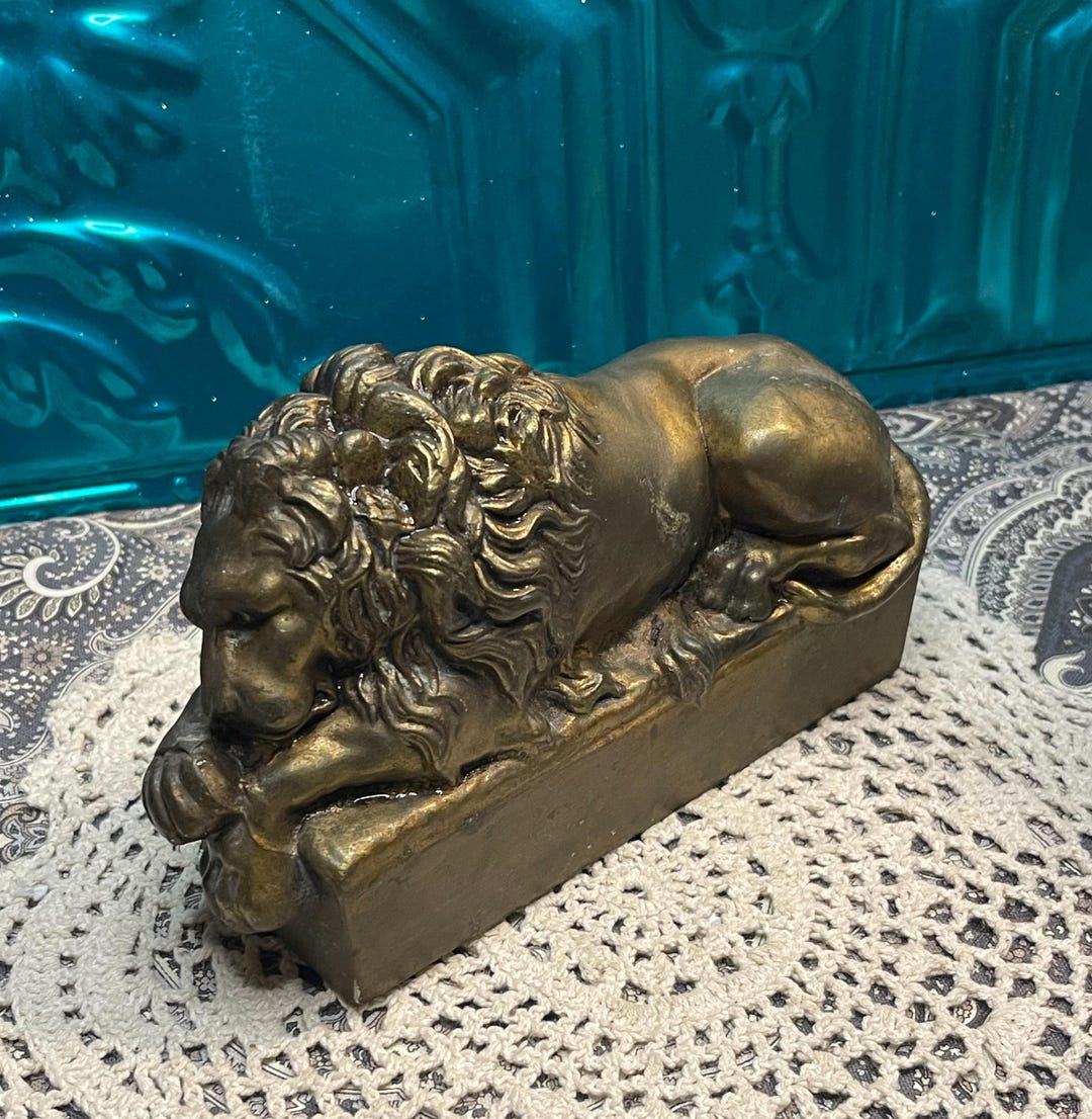 Vintage Cast Brass or Brass Tone Metal Lion Statue- Reproduction of ...