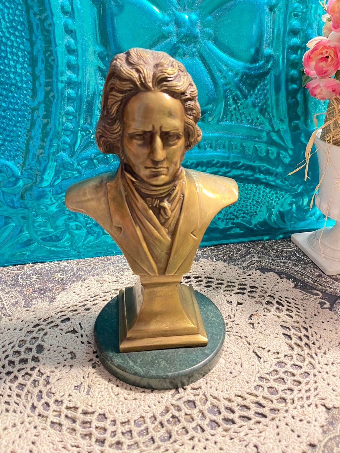 Vintage Large Heavy Brass Bust on Stone Base - Composer - Etsy