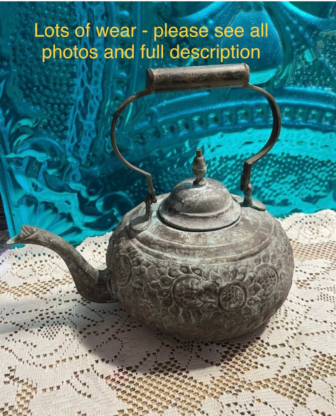 Antique or Vintage Embossed Metal Teapot- Tarnished- Aged - Etsy