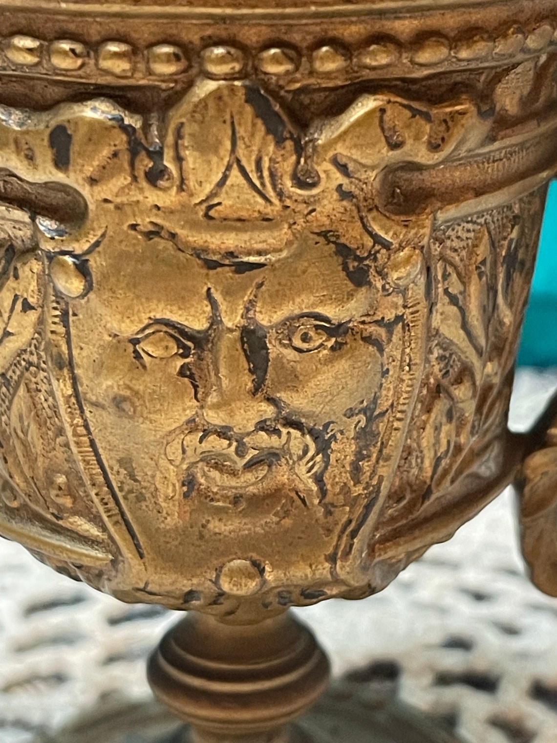 Antique Small Heavy Ornate Brass Trophy Cup With Handles - Face - Made ...