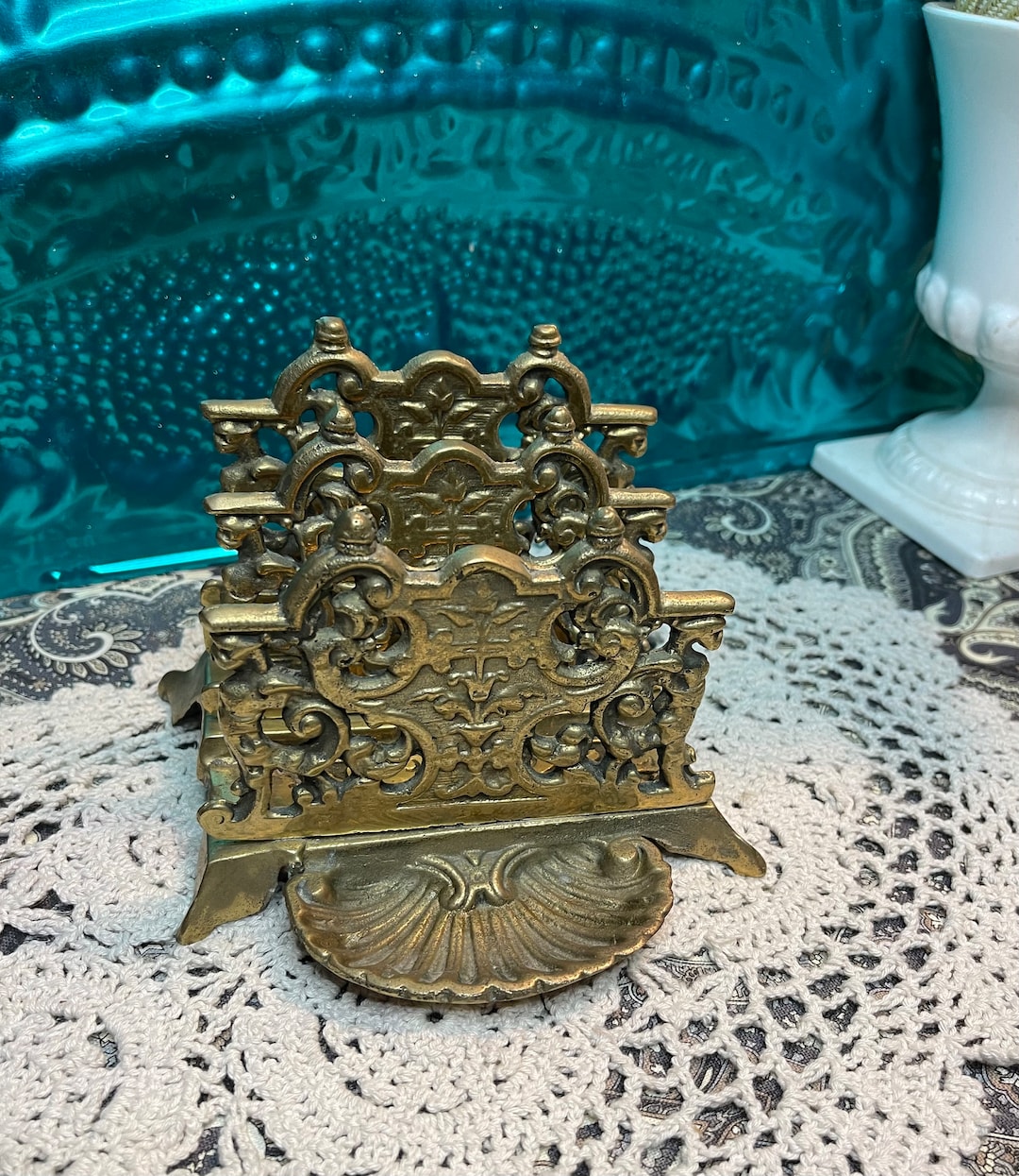 Vintage Ornate Victorian Style Brass Double Letter Holder With Stamp ...