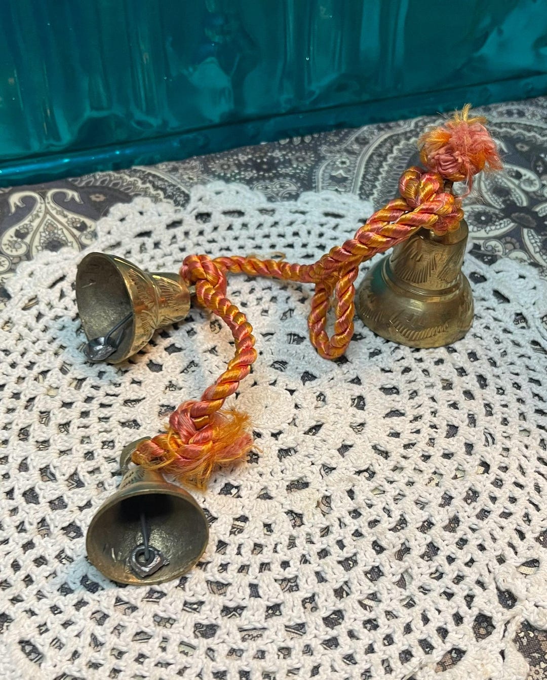 Vintage Etched Brass Bells Set of 3 Different Sizes on Rope- Ceremonial ...