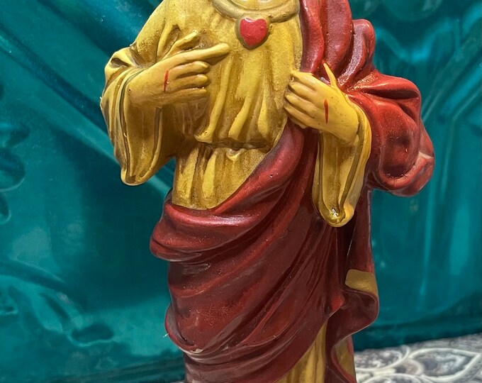 Vintage Jesus Sacred Heart Statue - Aged- Wear - Etsy