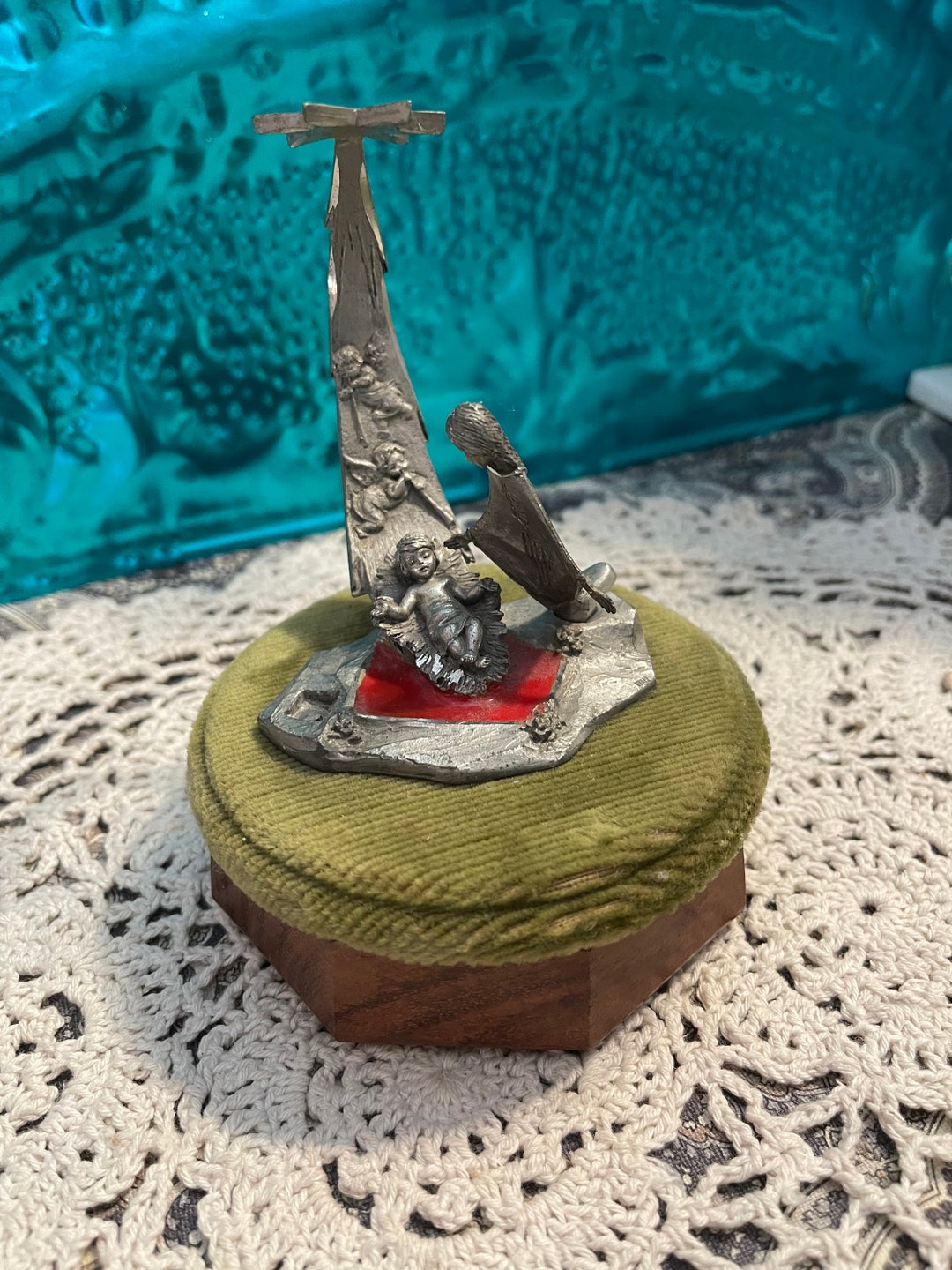 Vintage Working Pewter Mary - Jesus - Cherubs Italy Wood Music Box ...