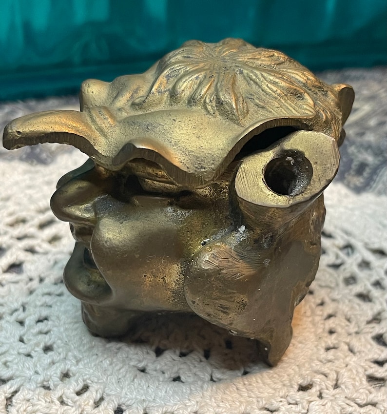 Antique Small Unique Goblin- Imp- Figural Brass Inkwell - No Insert ...