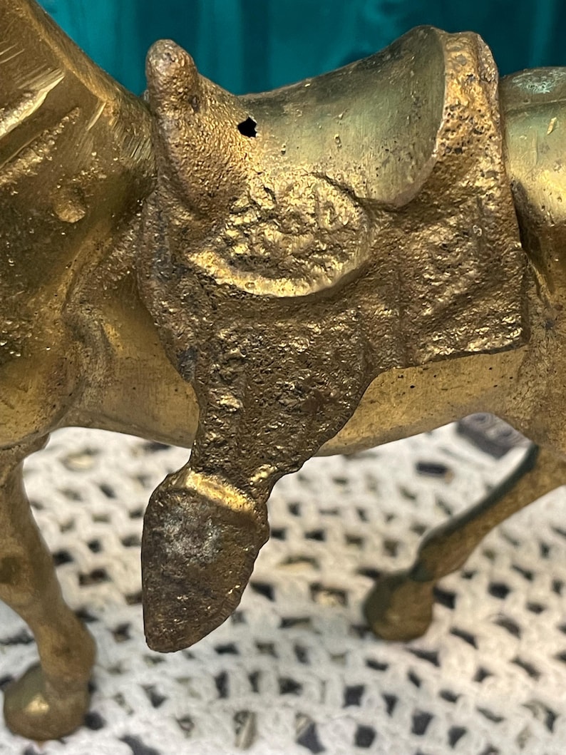 Vintage Heavy Brass Horse With Removable Saddle - Aged- Imperfections ...
