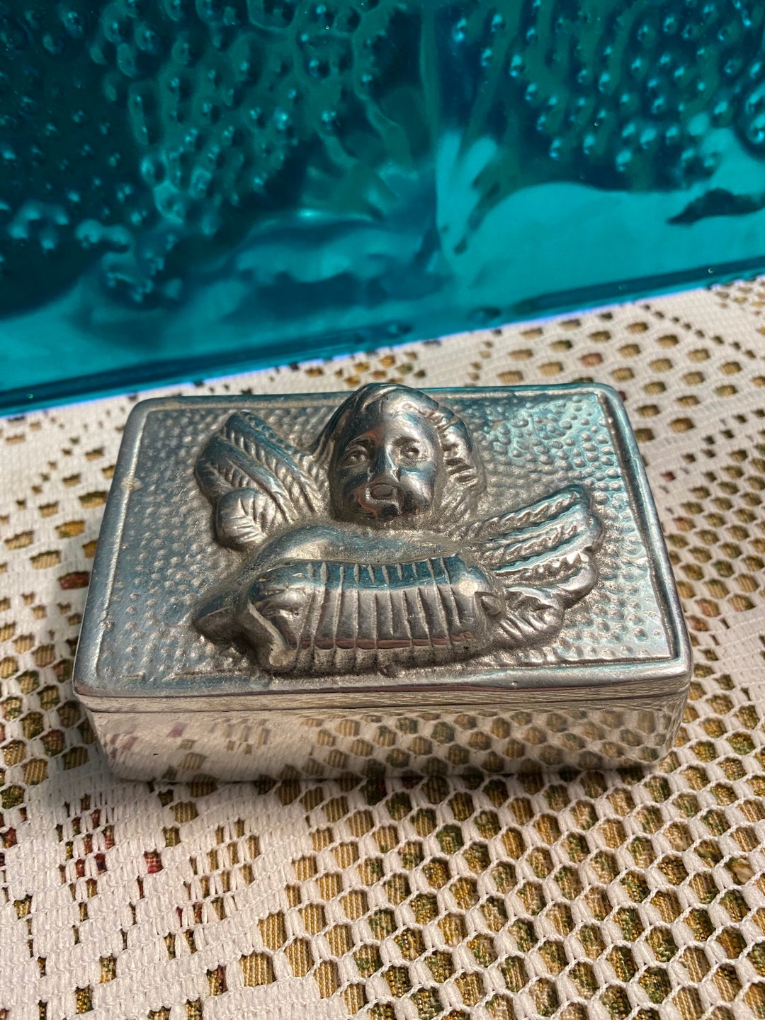 Vintage silver tone metal cherub trinket box jewelry box - Etsy.de