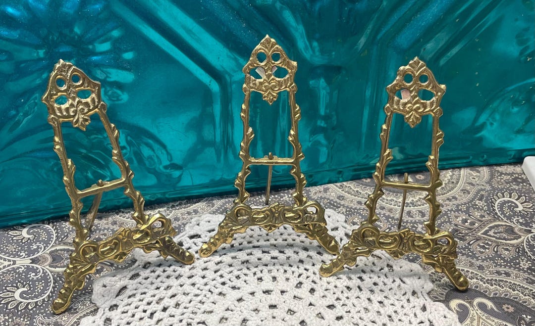Vintage Set of 3 Small Ornate 6 Inch Cast Brass Easel Victorian Style ...
