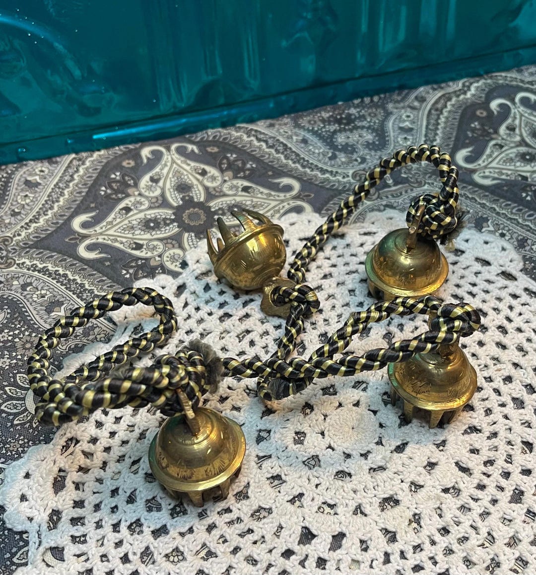 Vintage Small Etched Brass Claw Bells Set of 4 on Rope- Ceremonial ...