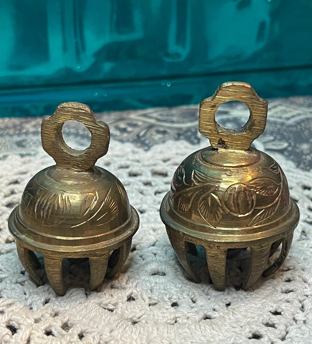 Vintage Small Brass Elephant Claw Bell Etched Details Set of 2 Not ...